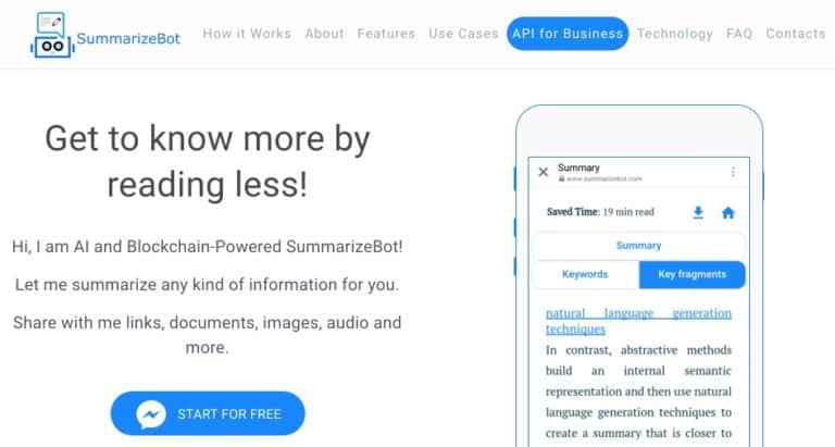 SummarizeBot. Get automatic summaries of a text or webpage – Tice Tools