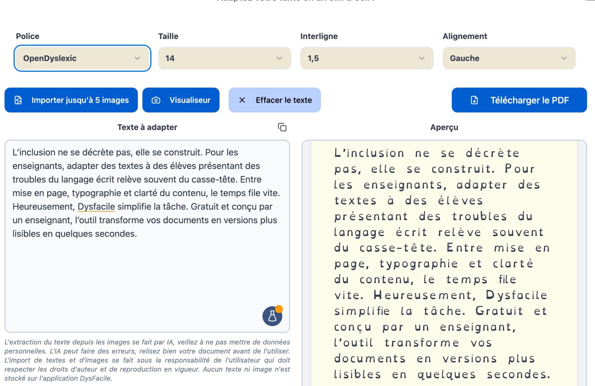 Dysfacile : adapter un texte pour élèves DYS facilement